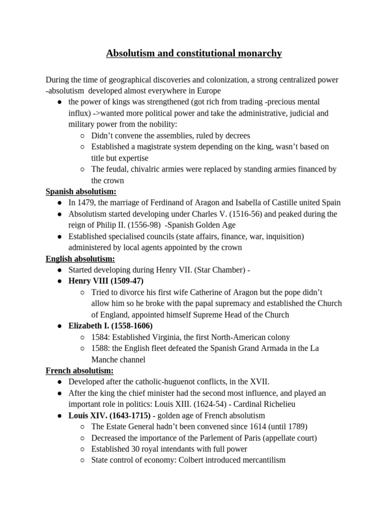 Absolutism and Constitutional Monarchy | PDF | Oliver Cromwell ...