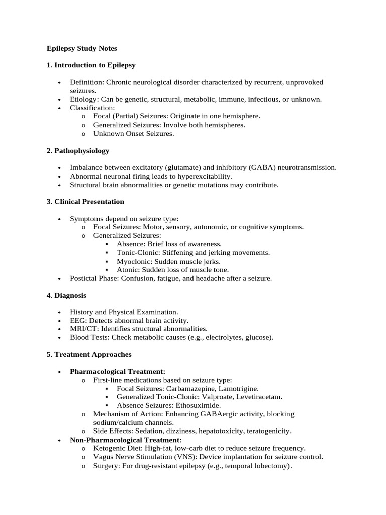 Epilepsy Study Notes | PDF | Epilepsy | Clinical Medicine