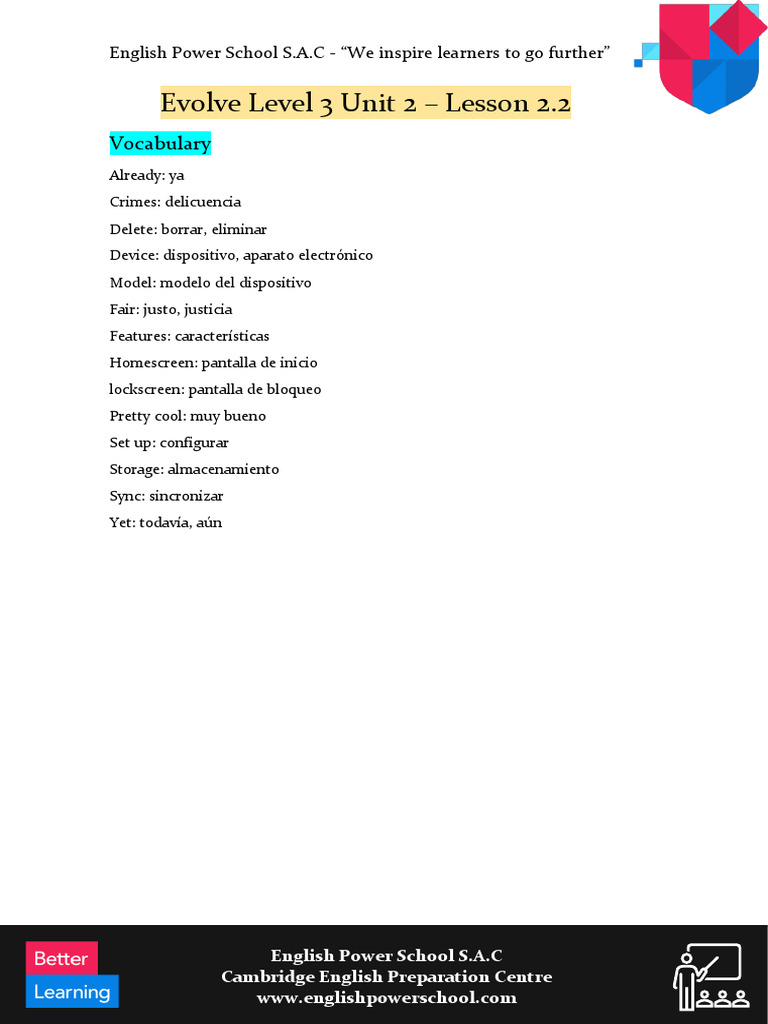 Evolve 3 Lesson 2.2 Vocabulary | PDF