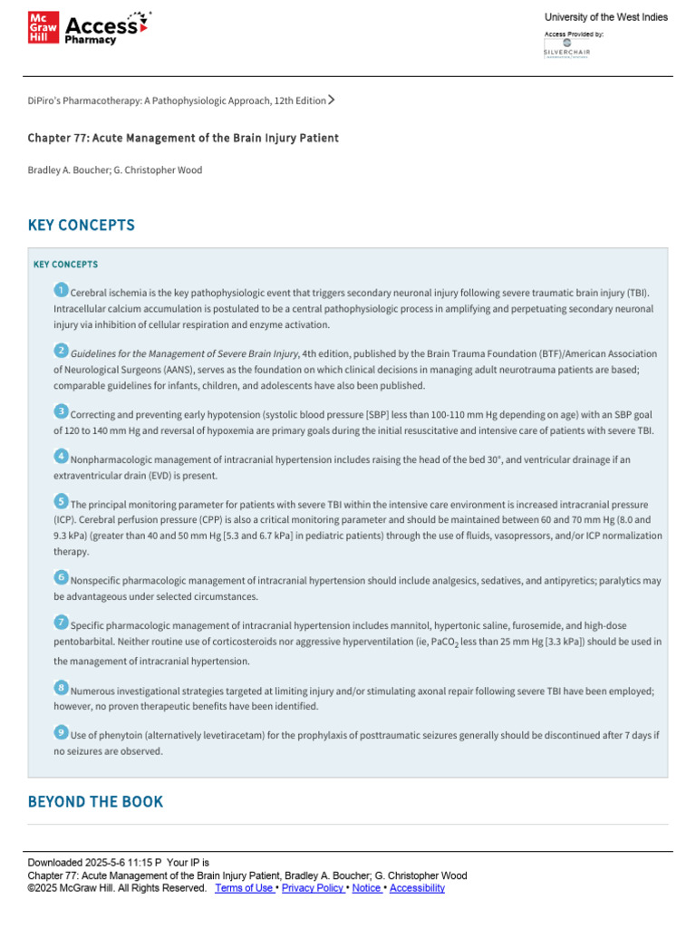 Acute Management of Traumatic Brain Injury | PDF | Traumatic Brain ...