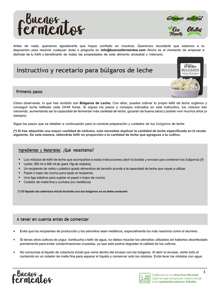Cómo hacer kéfir con búlgaros de leche | PDF