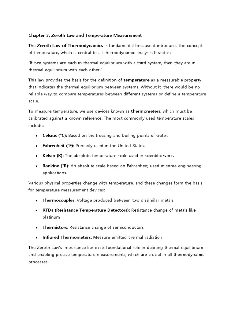 Thermodynamics Chp3 Zeroth Law and Temperature Measurement | PDF