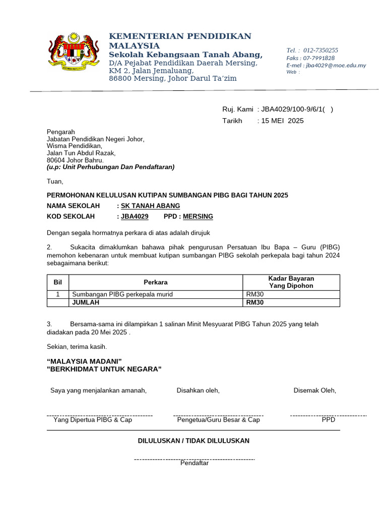 Surat Mohon Sumbangan Pibg Rm30 | PDF