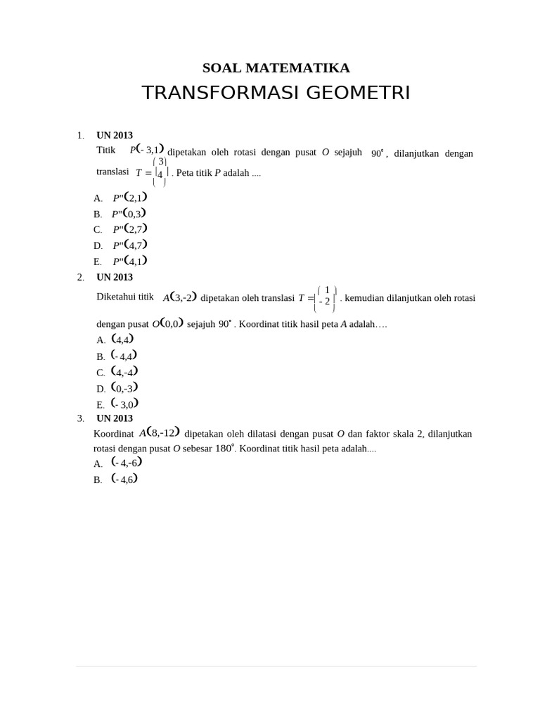 Soal Transformasi Geometri | PDF