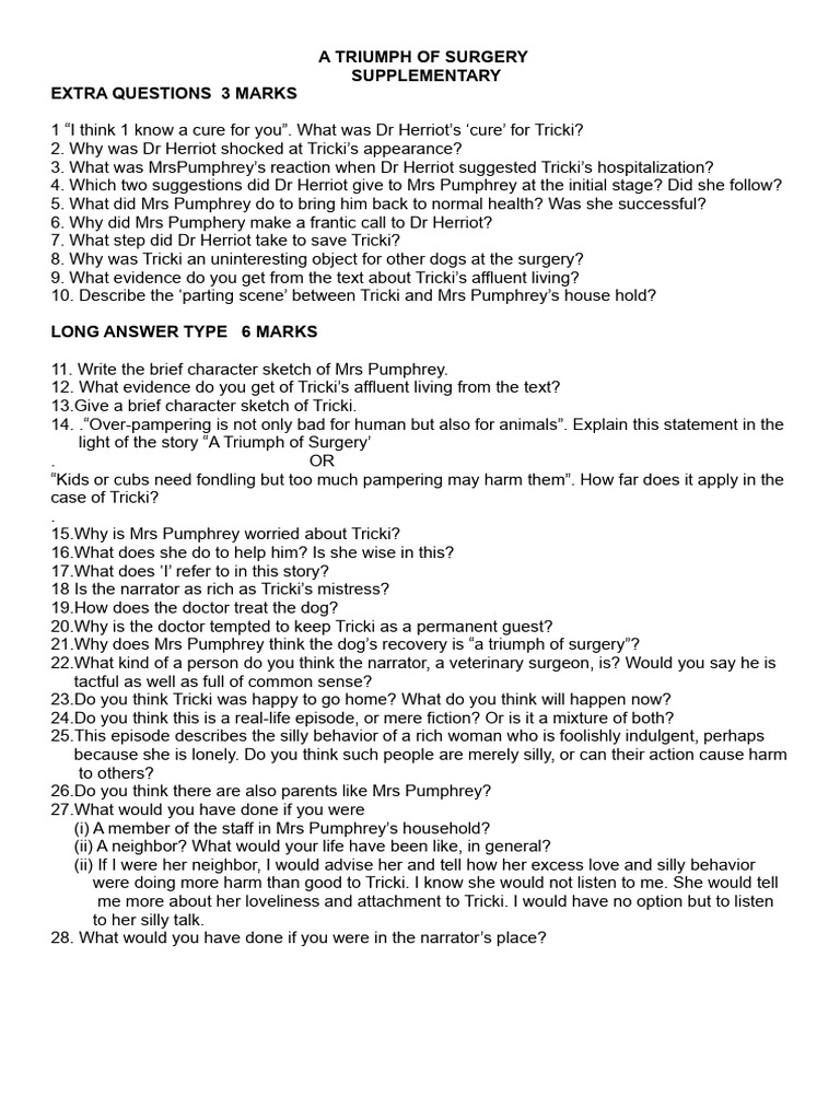 Extra Questions on A Triumph of Surgery | PDF