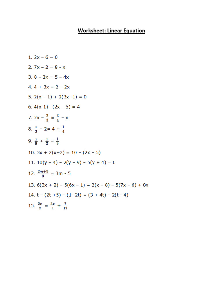Linear Equation Worksheet 10 NOv 2024 | PDF