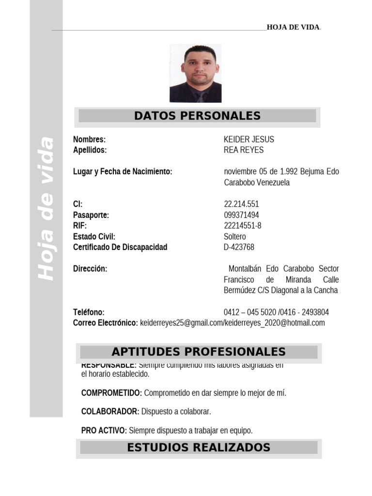 Hoja de Vida de Keider Rea Reyes | PDF | Informática