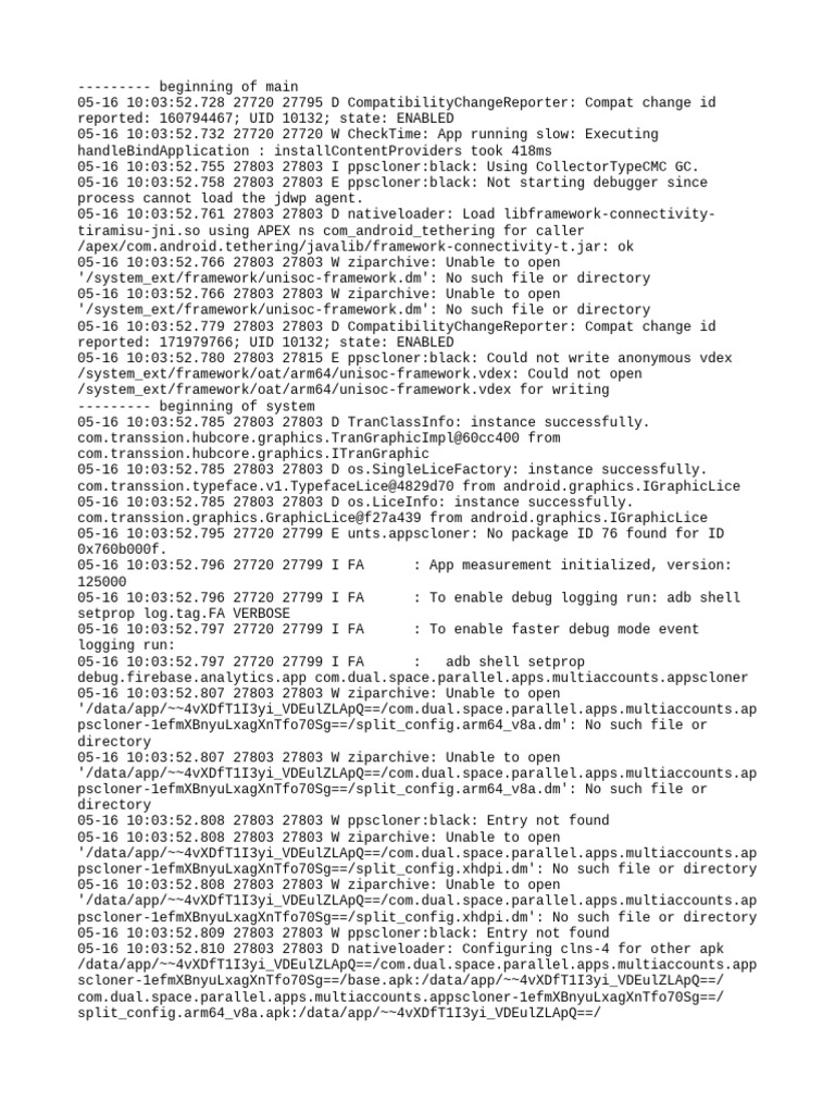 Com - Dual.space - Parallel.apps - Multiaccounts.appscloner Logcat | PDF | Android (Operating ...