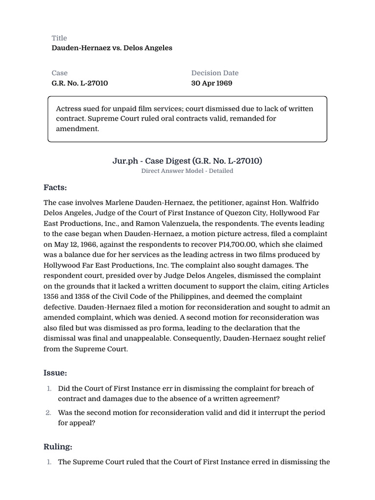 Dauden-Hernaez v. Delos Angeles Case Summary | PDF | Complaint | Courts