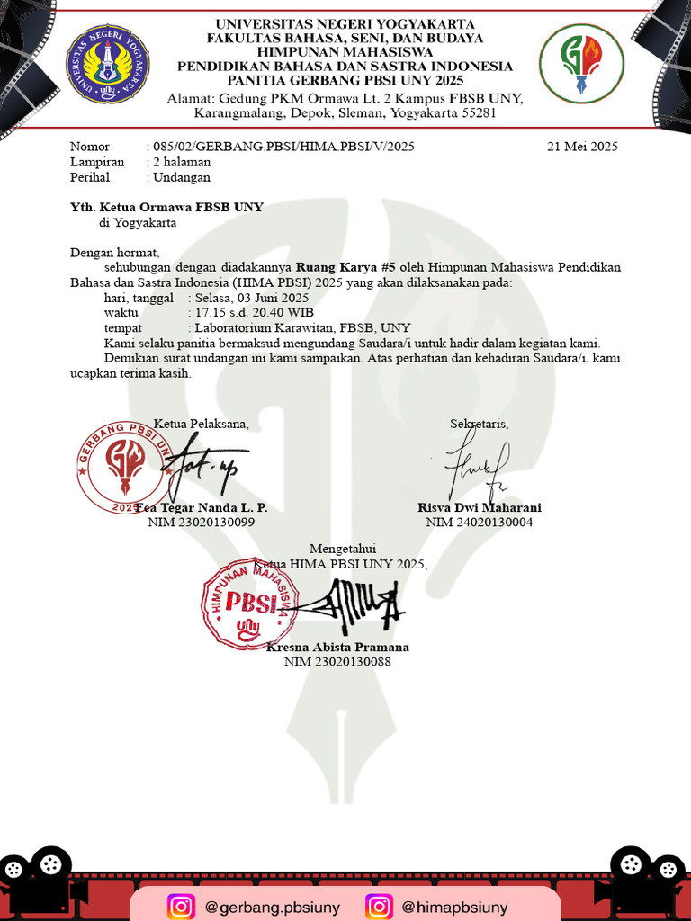 Undangan Ruang Karya #5 HIMA PBSI UNY | PDF