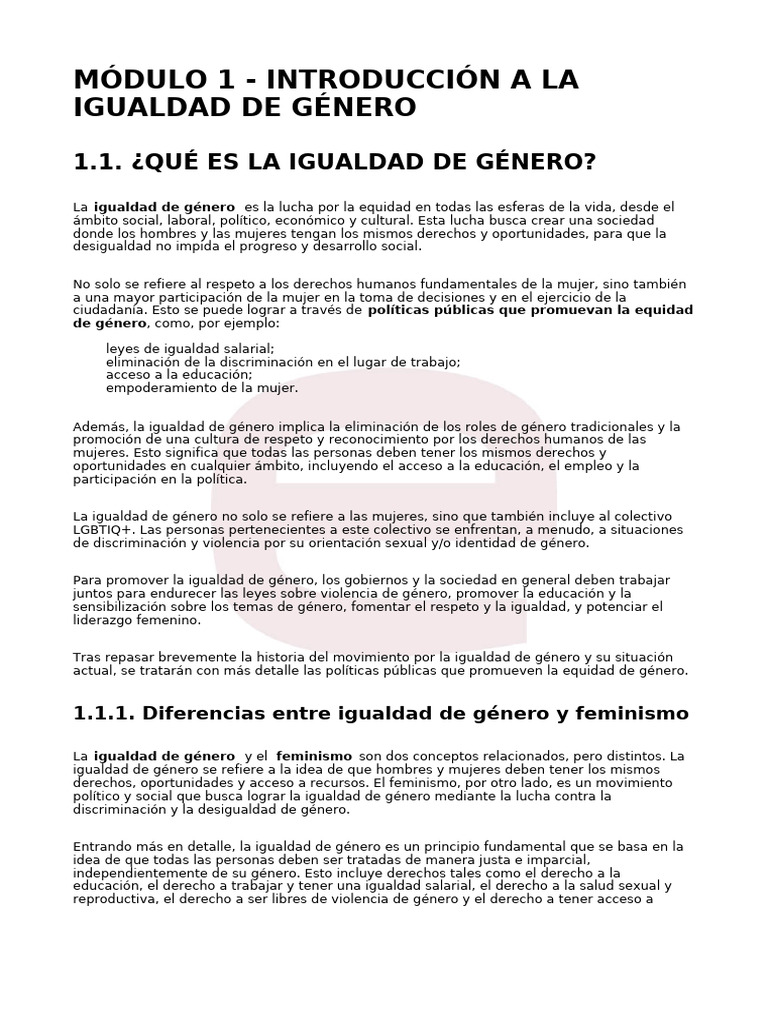Introducción a la Igualdad de Género | PDF | Estudios de género ...