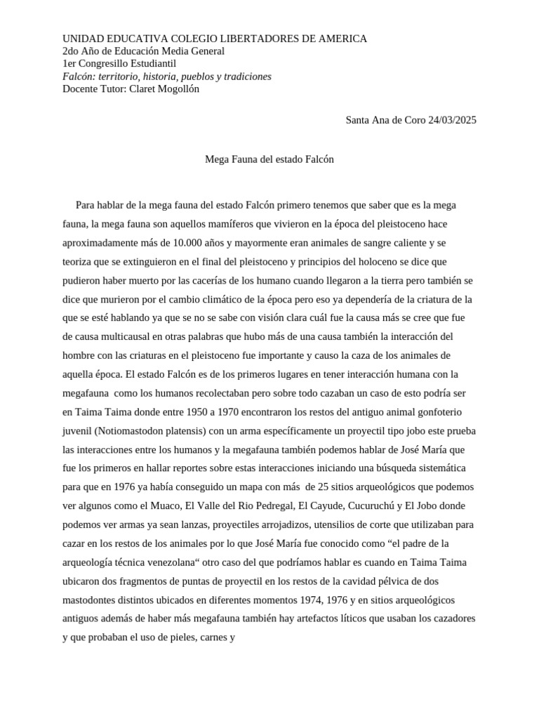 La Mega Fauna del estado Falcón | PDF | Megafauna