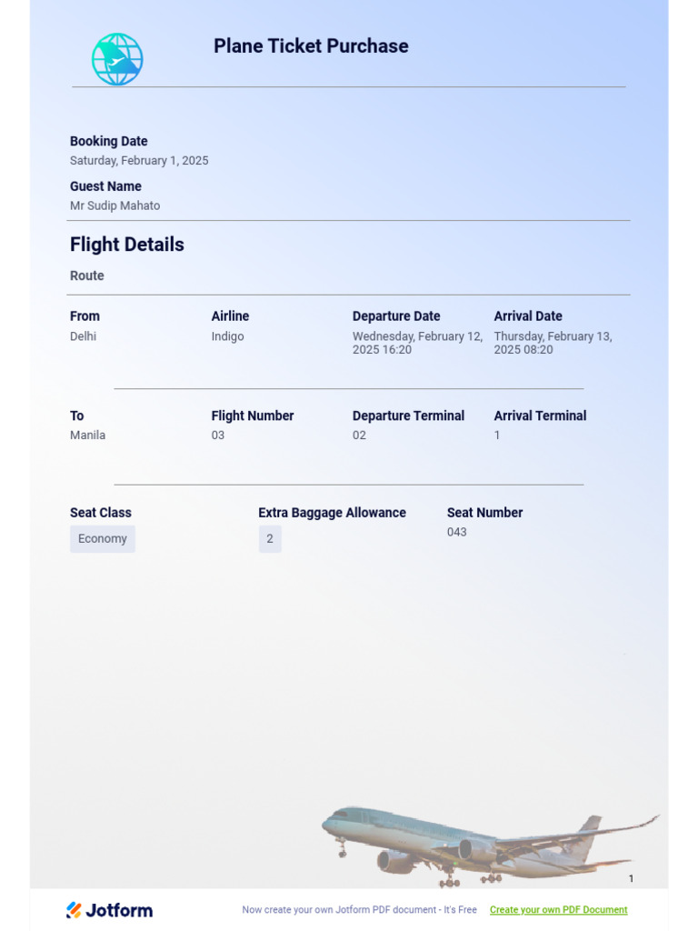 Jotform Flight Ticket PDF | PDF | Airlines | Aviation