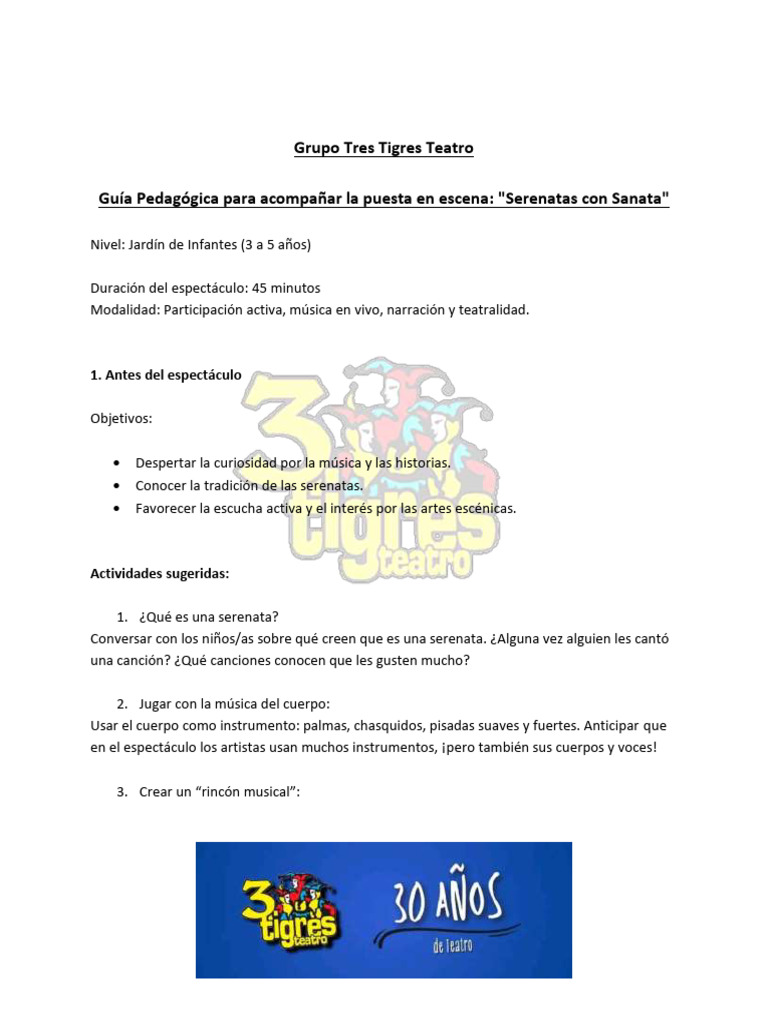 Grupo Tres Tigres Teatro - Guia Pedagógica Serenatas Con Sanata | PDF ...