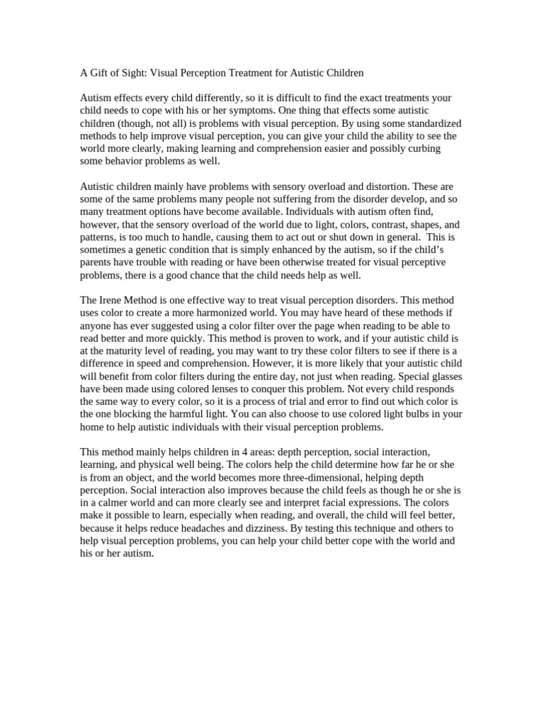 A Gift of Sight - Visual Perspective Treatment For Autistic Children ...