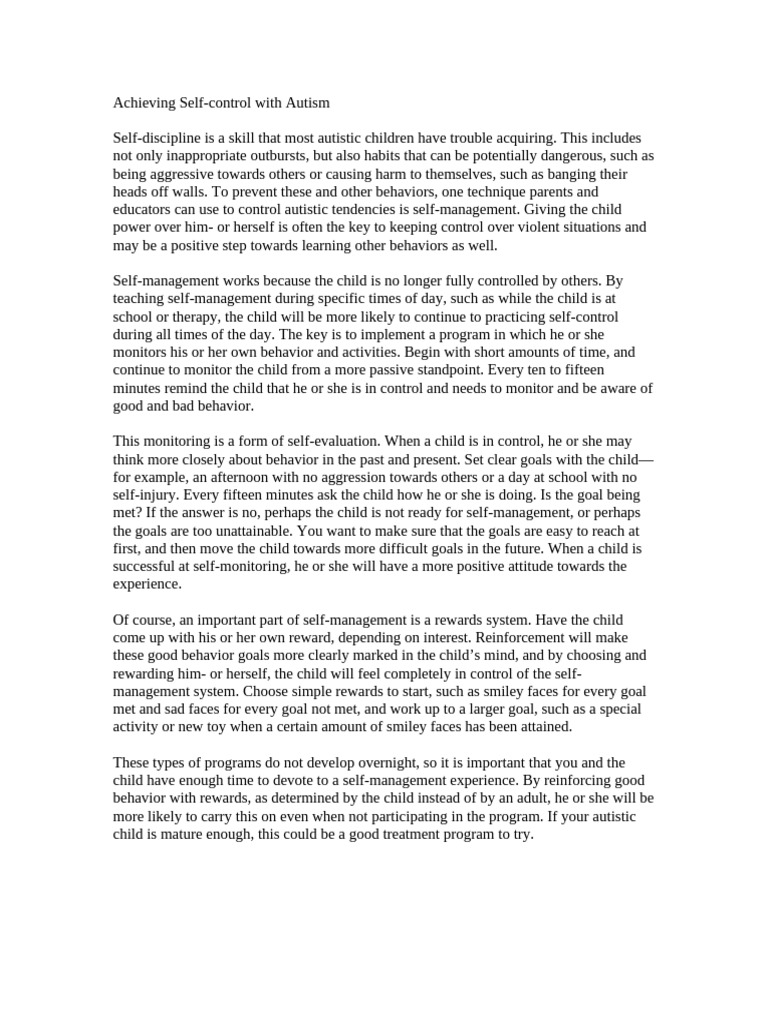Achieving Self-Control With Autism | PDF | Autism | Goal