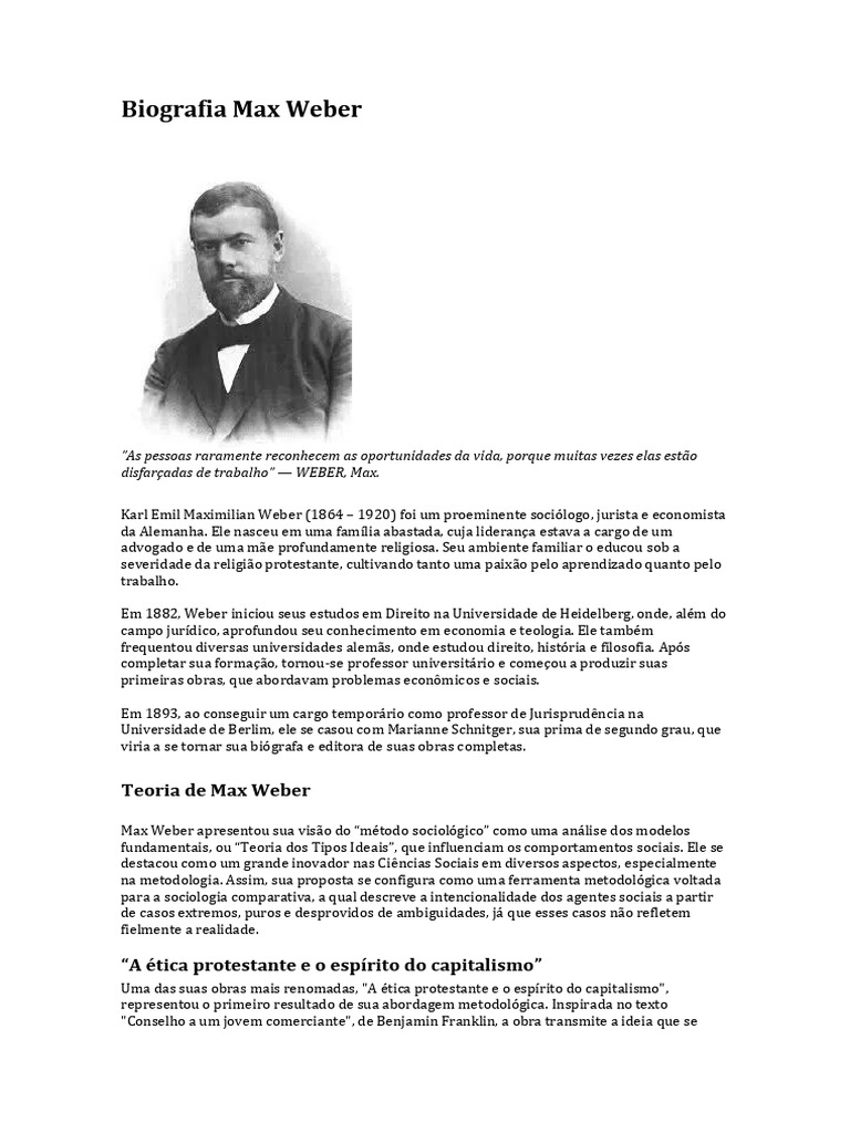 Max Weber Biografia | PDF | Max Weber | Sociologia