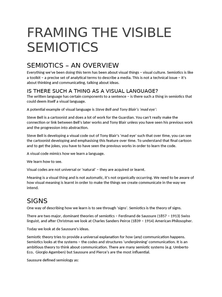 Framing The Visible Semiotics | PDF | Semiotics | Liberal Arts Education