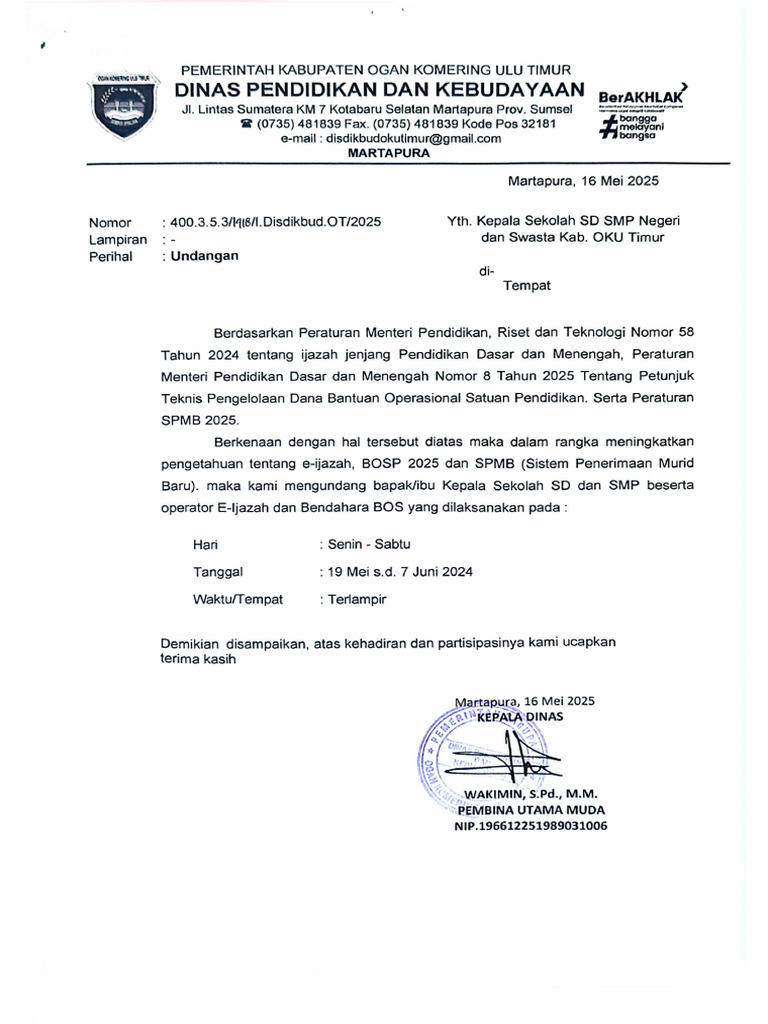 Undangan Sosialiasi E-Ijazah, Bosp Dan SPMB 2025 | PDF