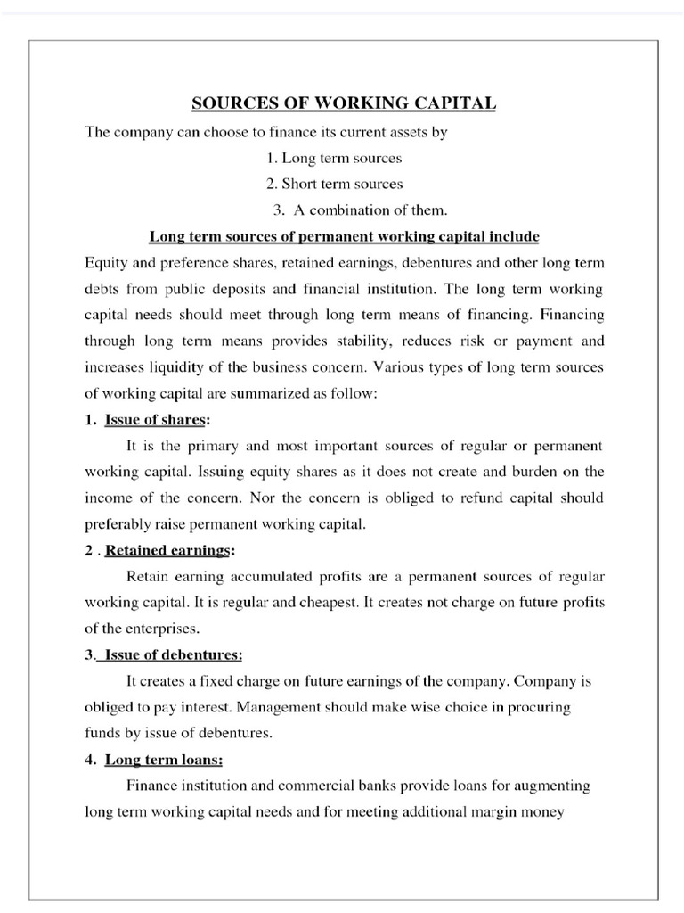 Sources of Working Capital | PDF