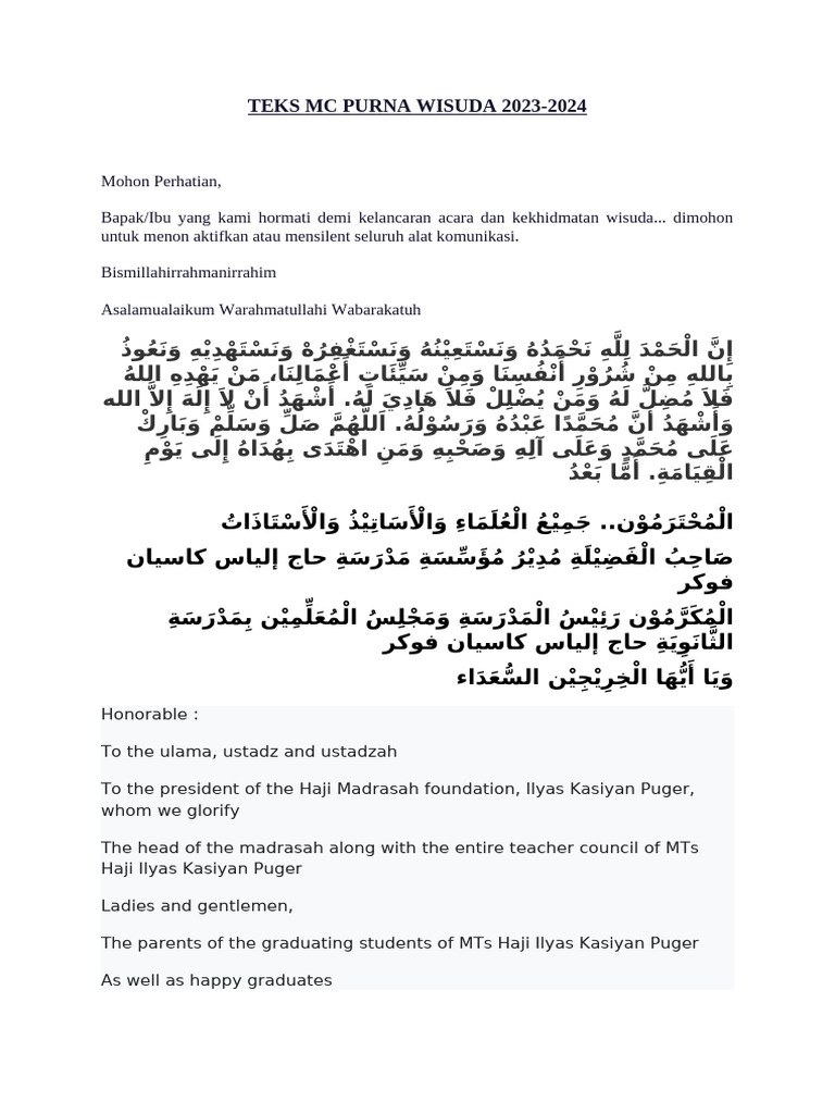 Teks MC Wisuda 2023-2024 | PDF