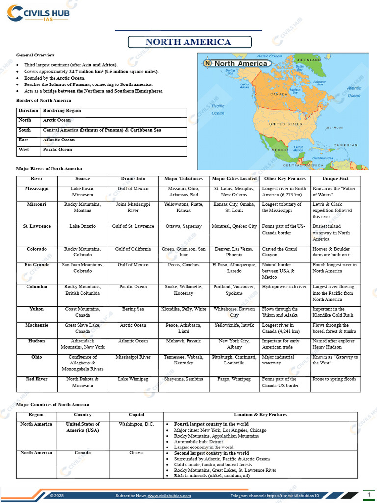 North America Mapping Simplified by CIVILS HUB IAS | PDF | Central ...