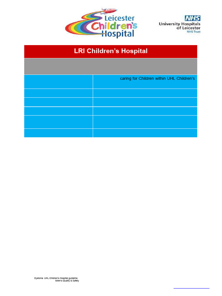 Dystonia and Status Dystonicus Management in Children UHL Childrens Hospital Guideline | PDF ...