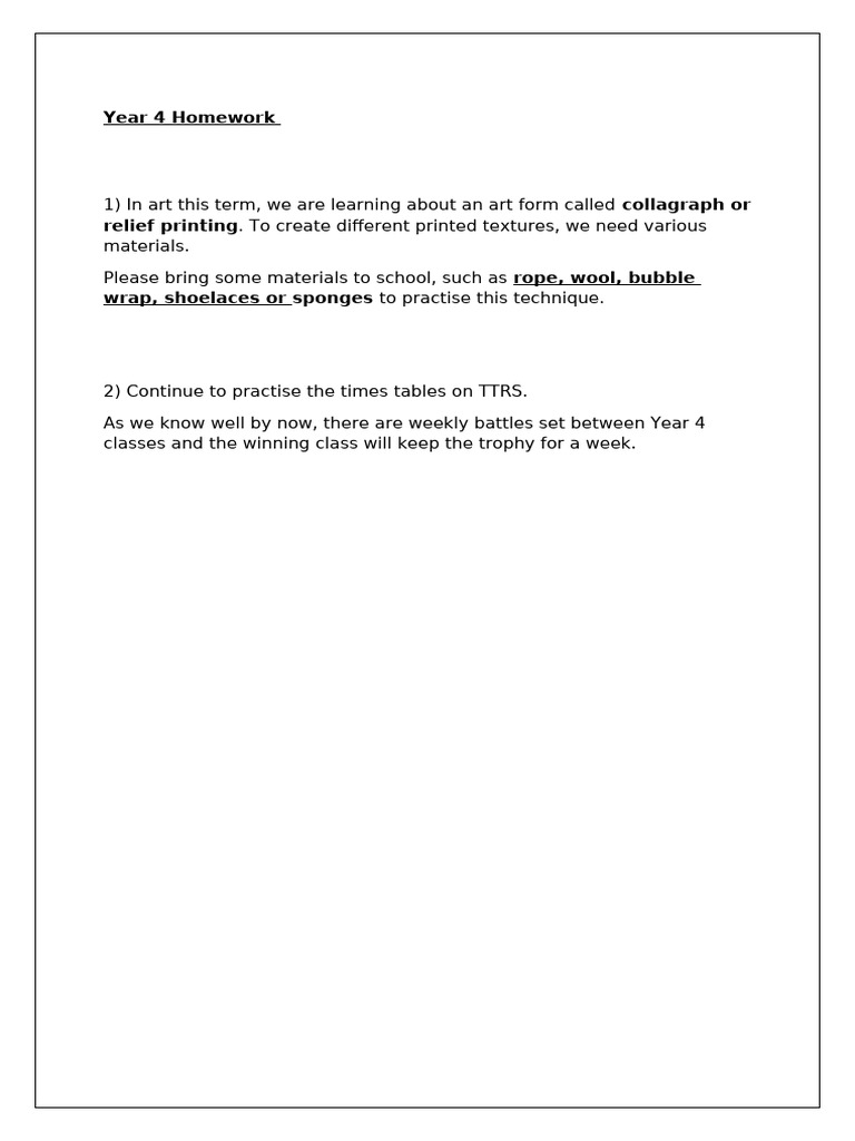 Year 4 Homework | PDF