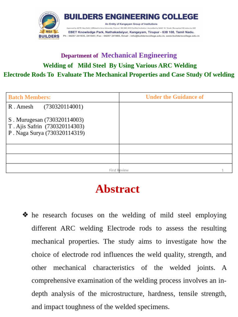 First Review PPT Format (2) (1) | PDF | Welding | Construction
