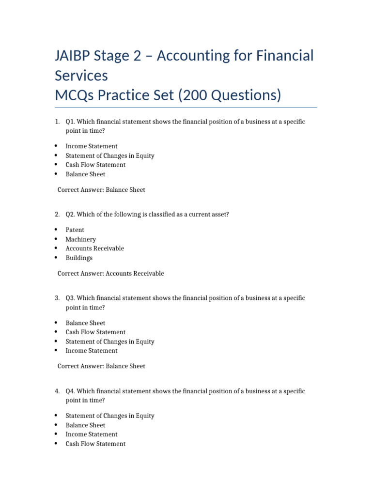 JAIBP Accounting For Financial Services 200 MCQs | PDF | Financial ...