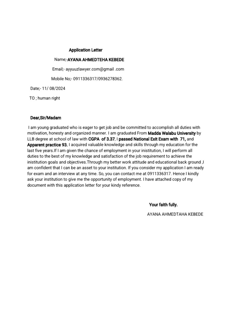 Ayyuu Appl Letter | PDF