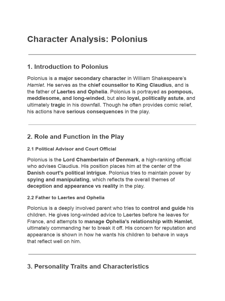 Polonius Character Analysis | PDF | Hamlet