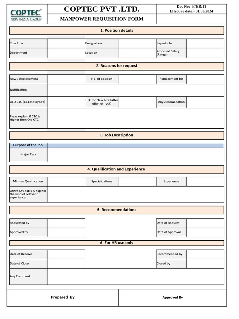 Manpower Req. Form Hr-11 | PDF