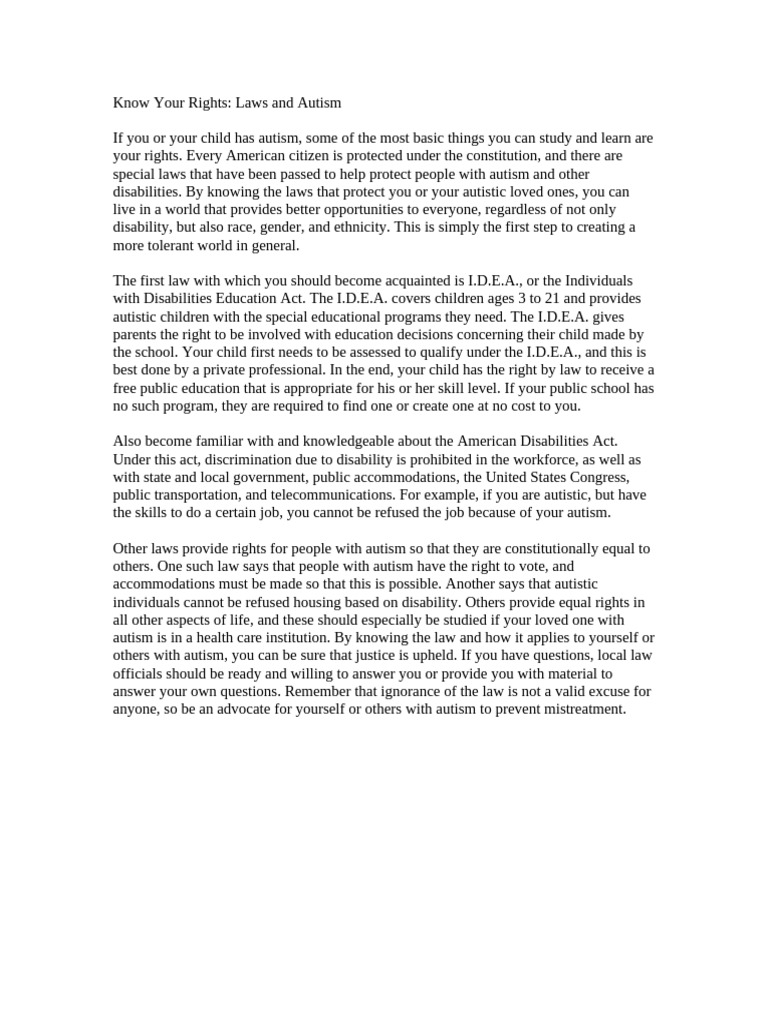 Autism Rights and Legal Protections | PDF | Autism | Disability