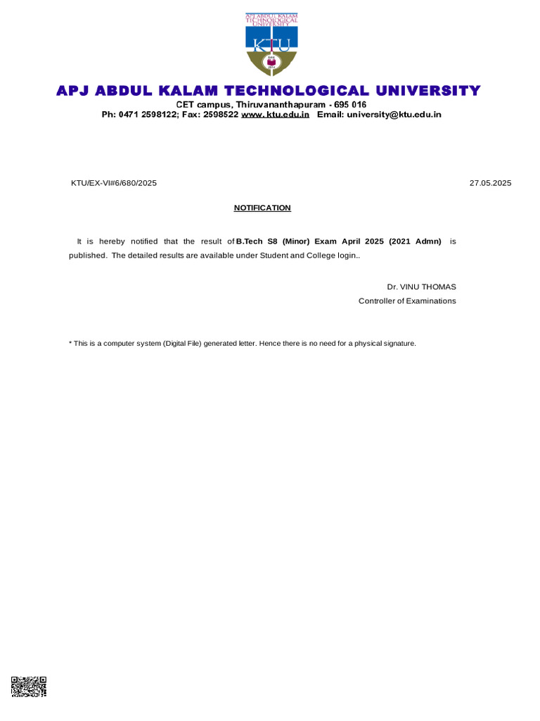 KTU S8 Exam Results April 2025 | PDF