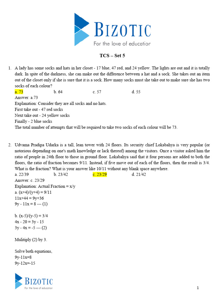 5 TCS Aptitude Set 5 | PDF | Odds | Mathematics