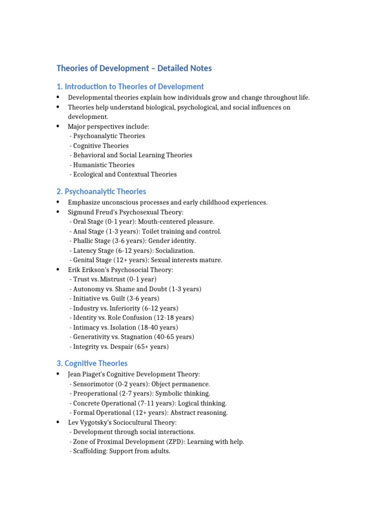Theories of Development | PDF | Psychoanalytic Theory | Human Development
