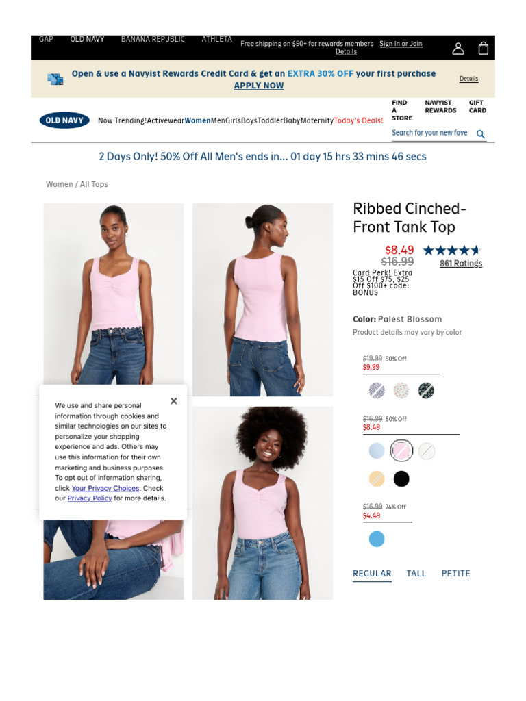 Ribbed Cinched-Front Tank Top - Old Navy | PDF | Clothing | Aesthetics