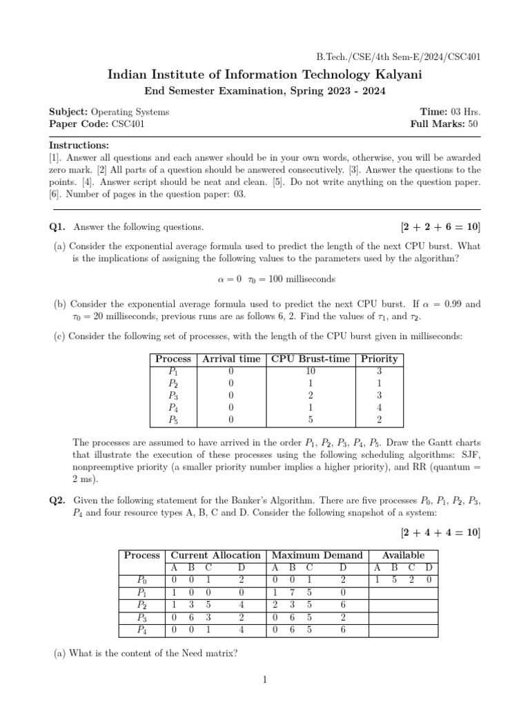 CSC 401 EndSem Spring 2024 Operating Systems | PDF | Computer Programming | Computer Architecture