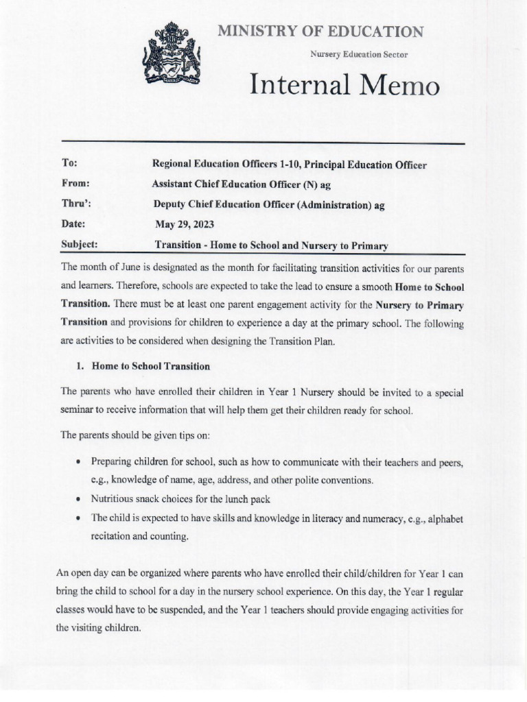 MEMO - Transition - Nursery | PDF