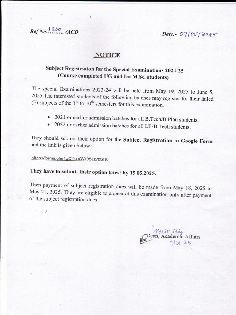 Notice For Special Exam | PDF
