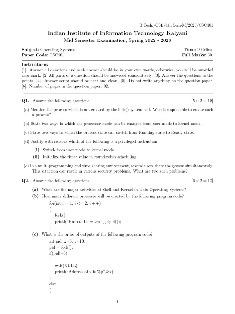 CSC 401 MidSem Spring 2022-2023 Operating Systems | PDF | Software Engineering | Computer Science