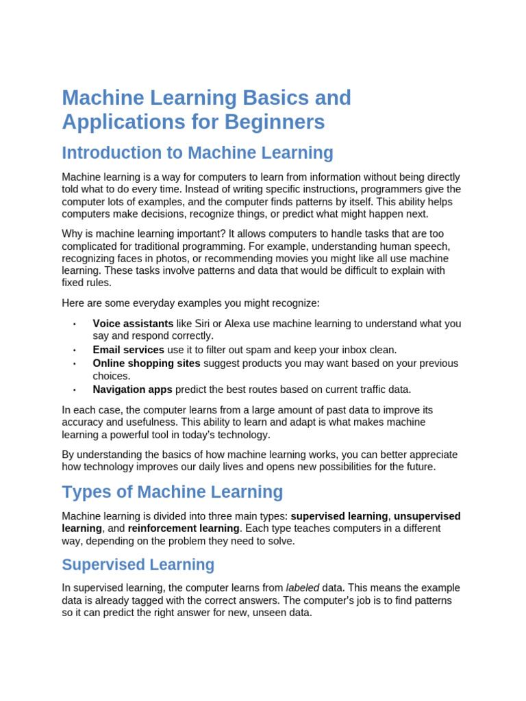 Machine Learning Basics and Applications For Beginners | PDF | Machine ...