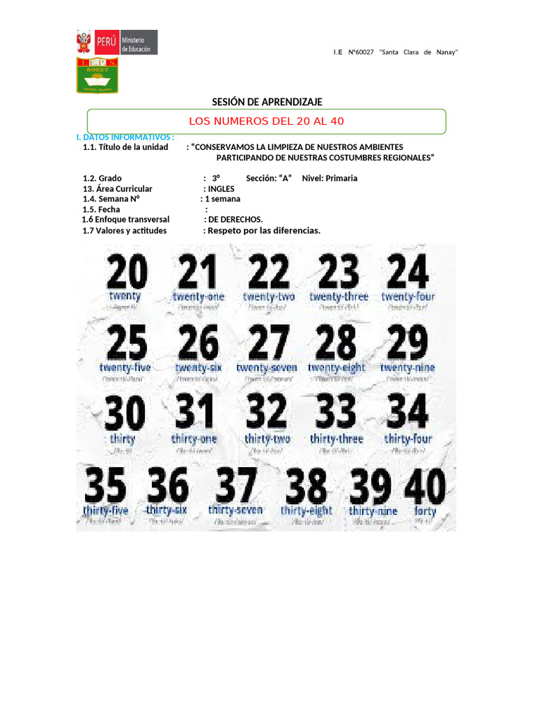 SESION DE APRENDIZAJE INGLES 1 | PDF