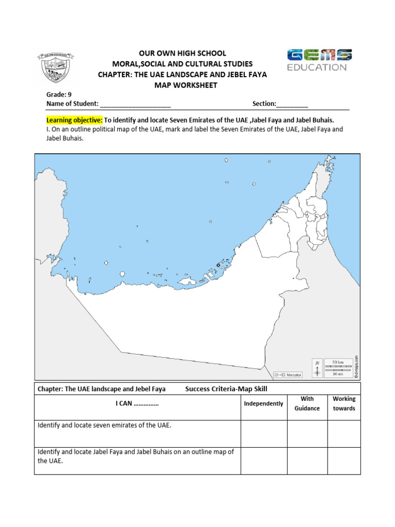 UAE Map Worksheet: Jebel Faya Focus | PDF
