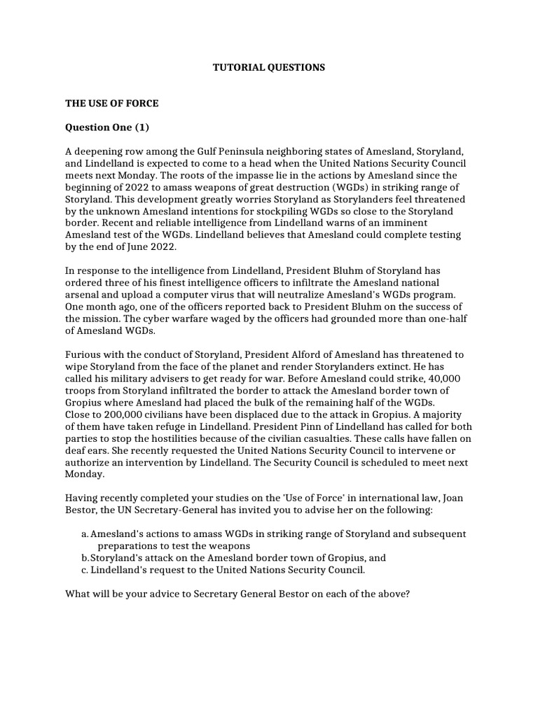 Tutorial Questions-The Use of Force | PDF | International Law ...