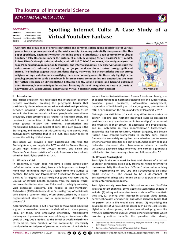 Spotting Internet Cults A Case Study of A Vtuber Fanbase | PDF