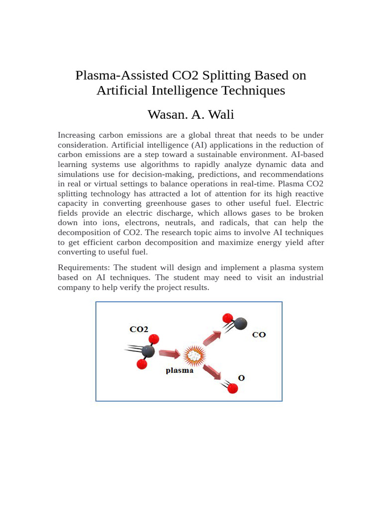 Plasma Assisted CO2 Splitting Based On Artificial Intelligence Techniques | PDF