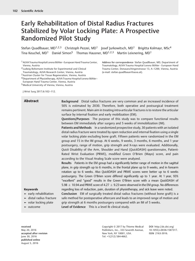 Early Rehabilitation of Distal Radius Fractures | PDF | Anatomical ...
