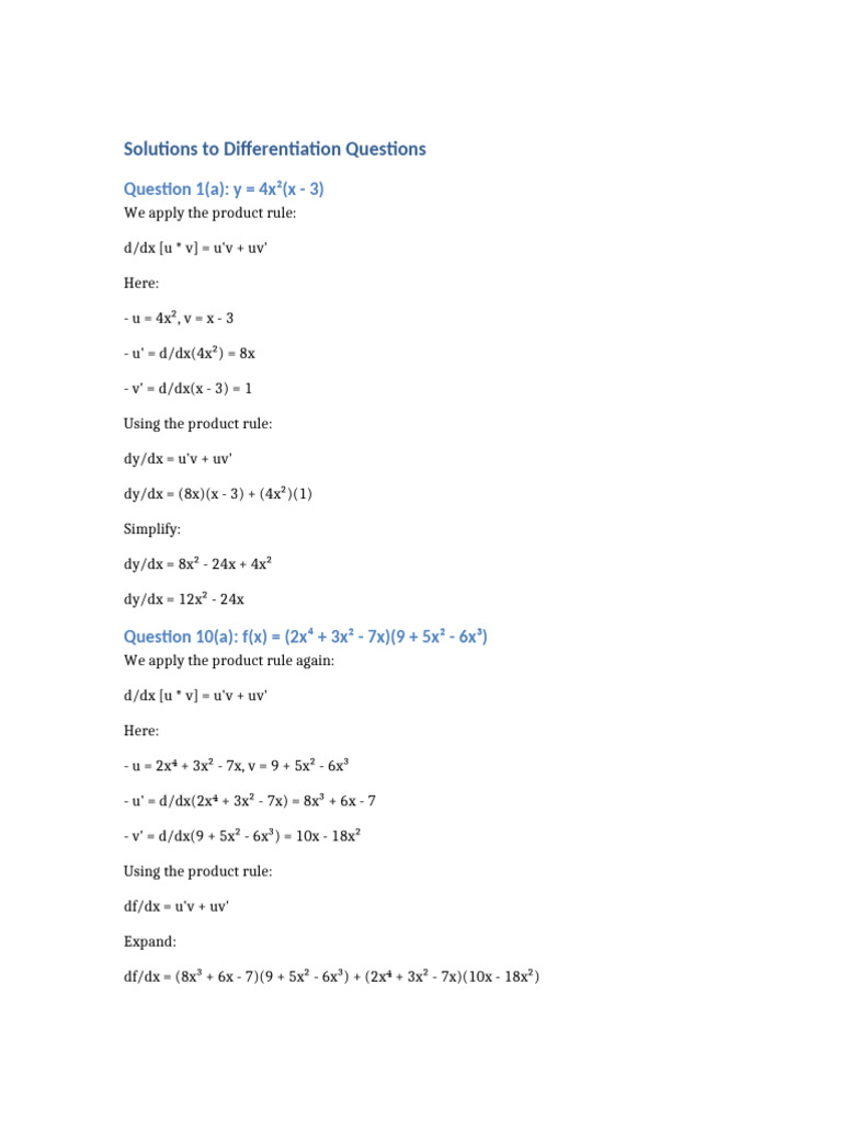 Differentiation Solutions | PDF